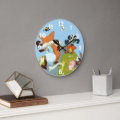 Woodland Animals Fun Running Fox & Badger Cartoon Large Clock | Zazzle