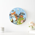 Woodland Animals Fun Running Fox & Badger Cartoon Large Clock | Zazzle