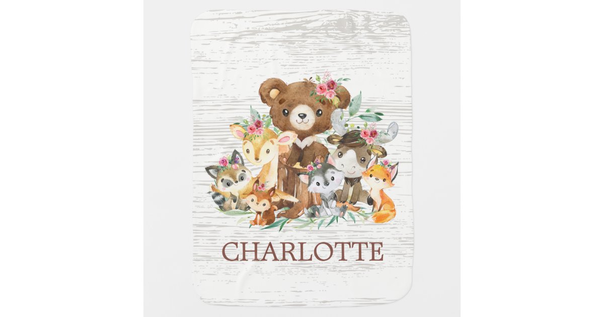 Woodland Animals Girls Receiving Blanket | Zazzle
