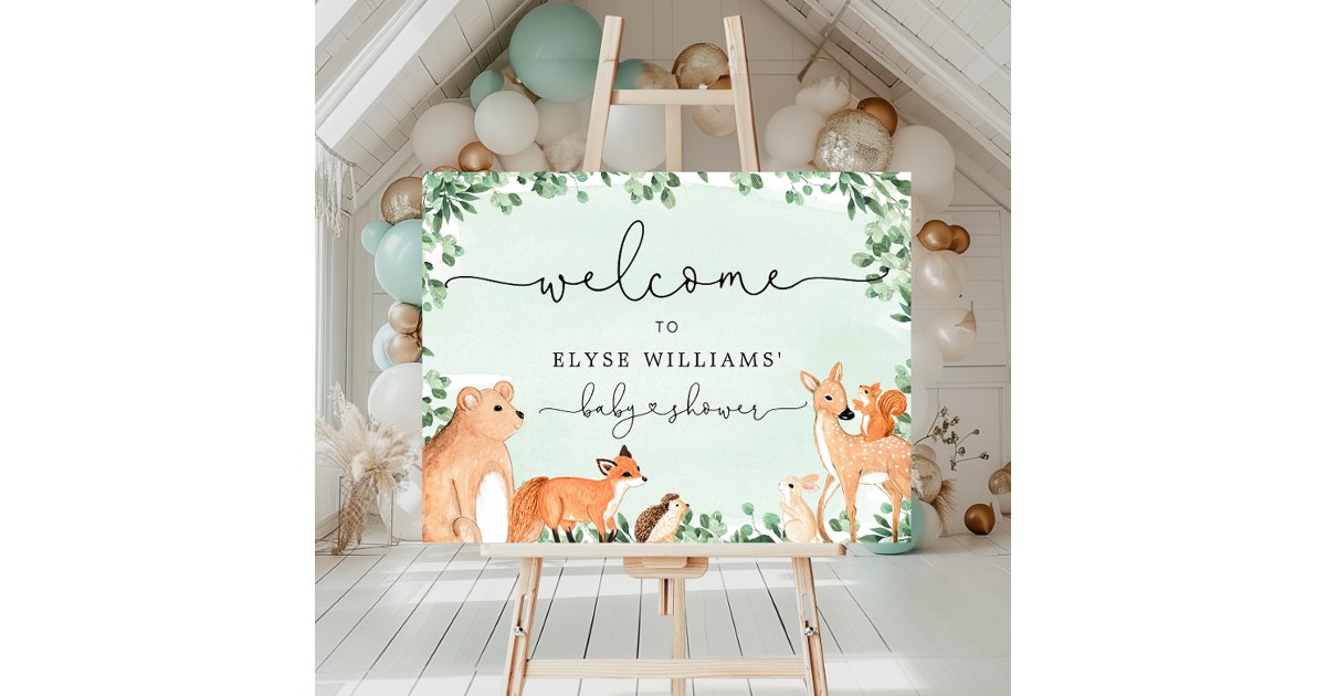 Woodland Animals Green Baby Shower Welcome Sign | Zazzle
