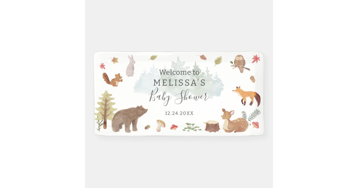 Woodland Animals Greenery Baby Shower Welcome Banner | Zazzle