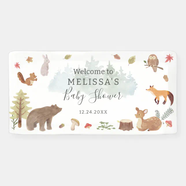 Woodland Animals Greenery Baby Shower Welcome Banner | Zazzle