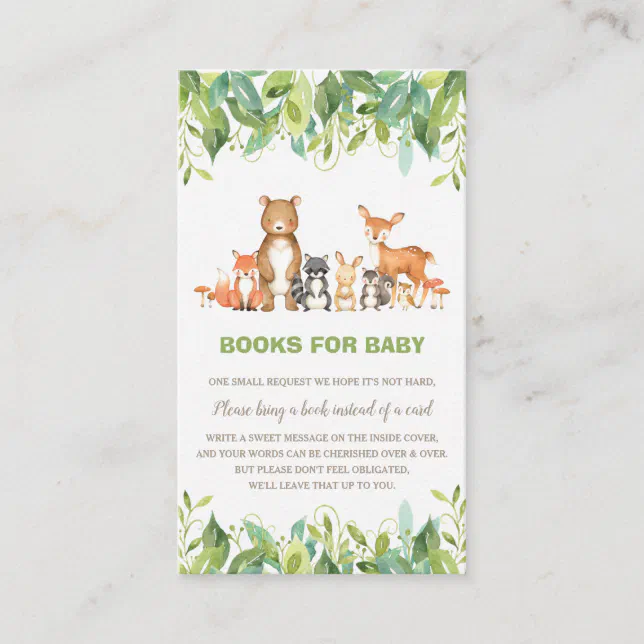 Woodland Animals Greenery Forest Books for Baby Enclosure Card | Zazzle