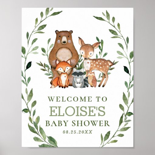 Woodland Animals Greenery Forest Welcome Sign | Zazzle