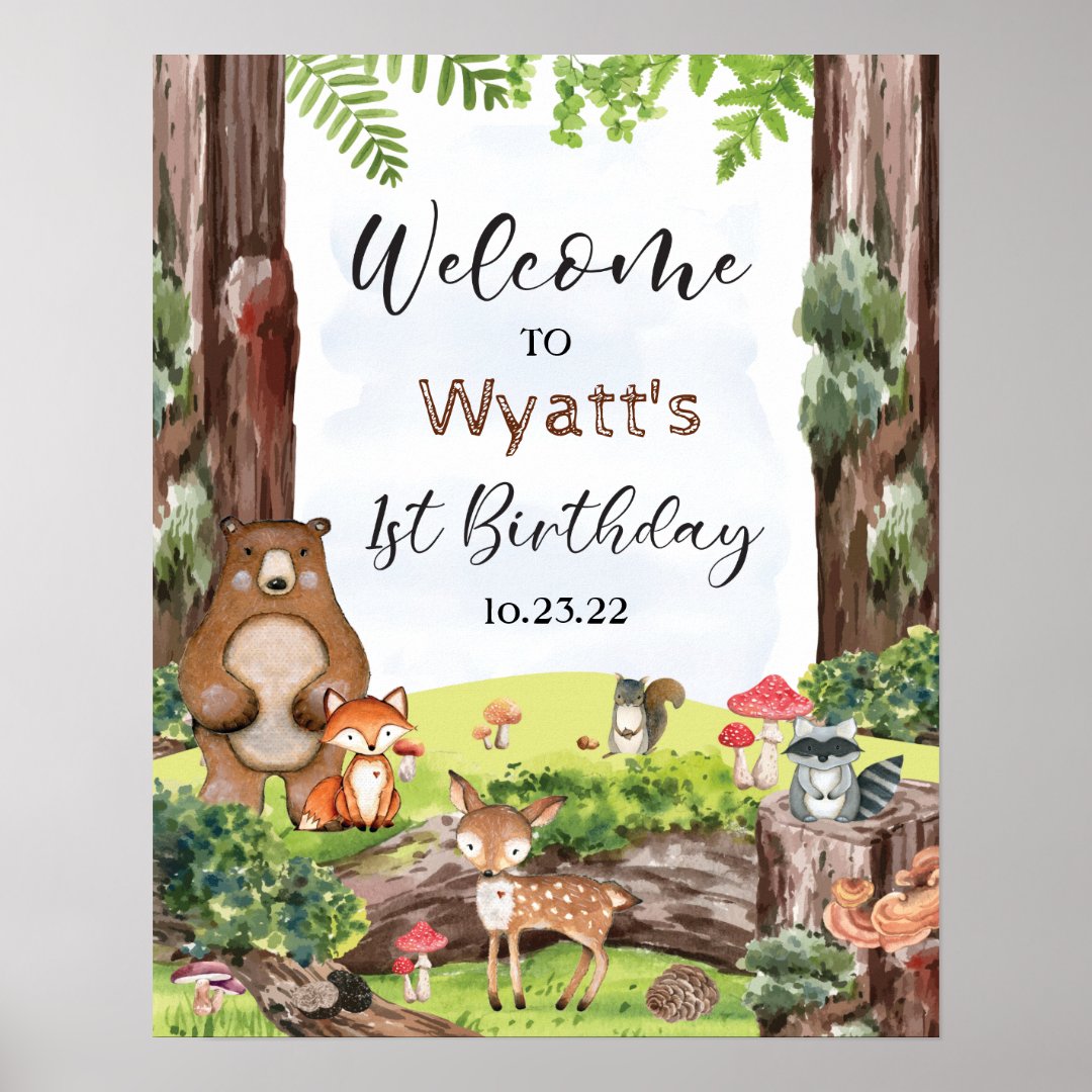 Woodland Animals in Forest Welcome Sign Poster | Zazzle