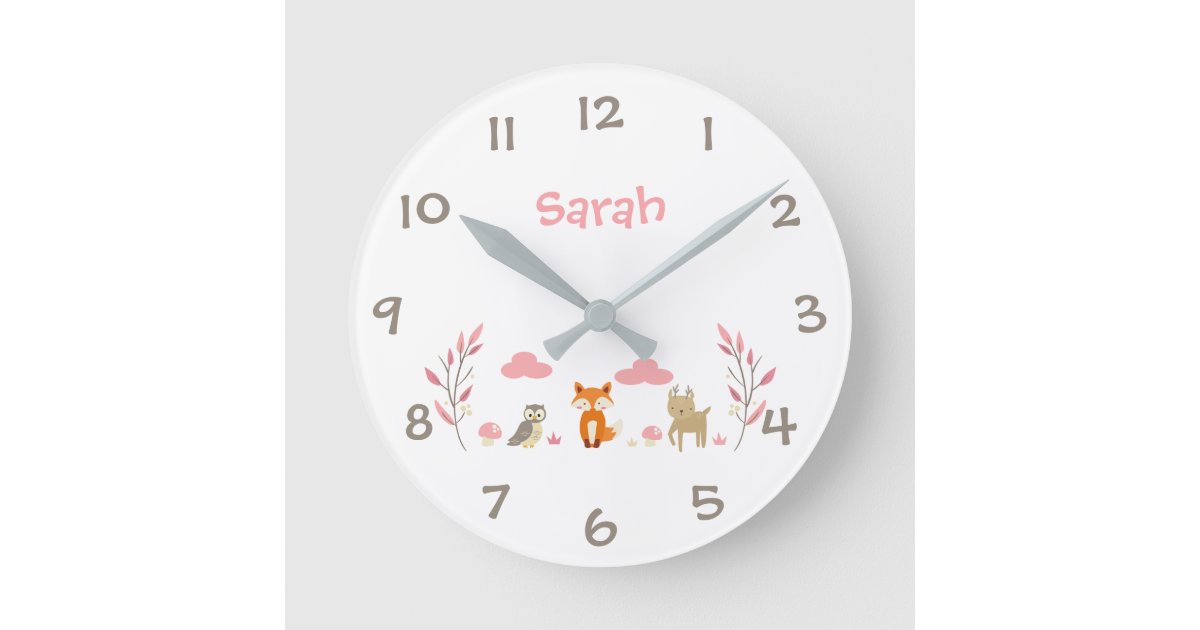 Woodland Animals Kids Nursery Wall Clock | Zazzle