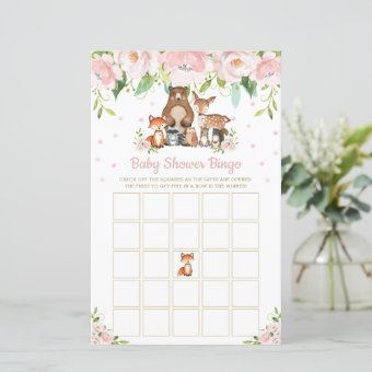 Woodland Animals Pin Floral Baby Shower Bingo Game | Zazzle