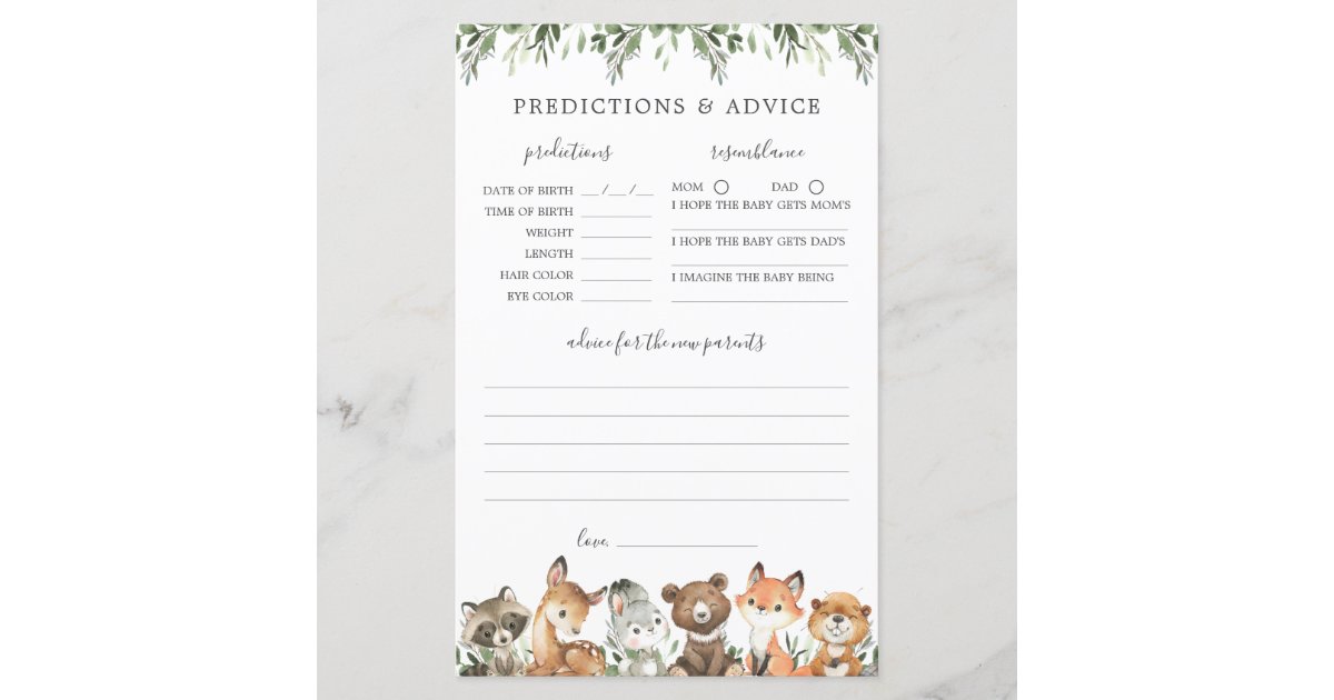 Woodland Animals Predictions and Advice Card | Zazzle