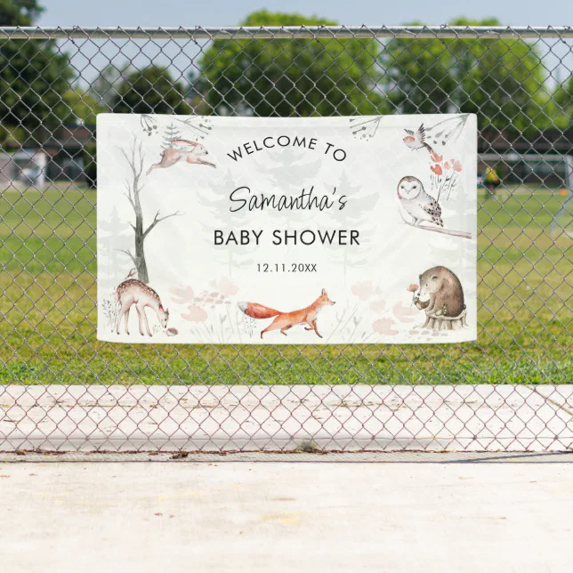 Woodland Animals Rustic Forest Baby Shower Banner | Zazzle