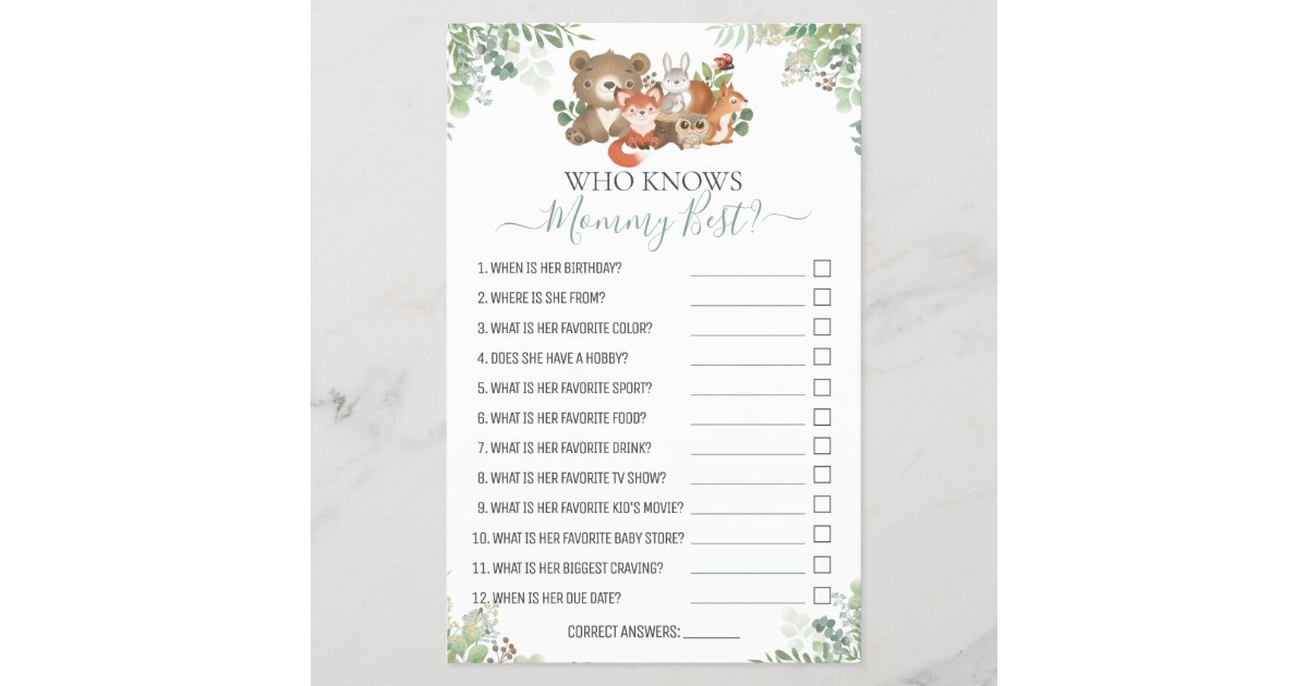 Woodland animals Shower How well do you know game Flyer | Zazzle