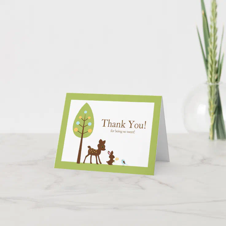 Woodland Animals Thank You Note Card | Zazzle
