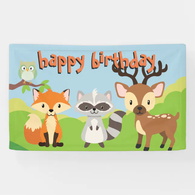 Woodland Animals Theme Birthday Party Banner | Zazzle