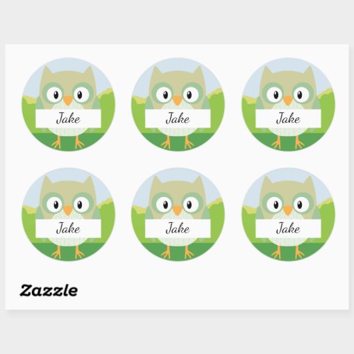 Woodland Animals Theme Party Owl Name Tag Sticker | Zazzle