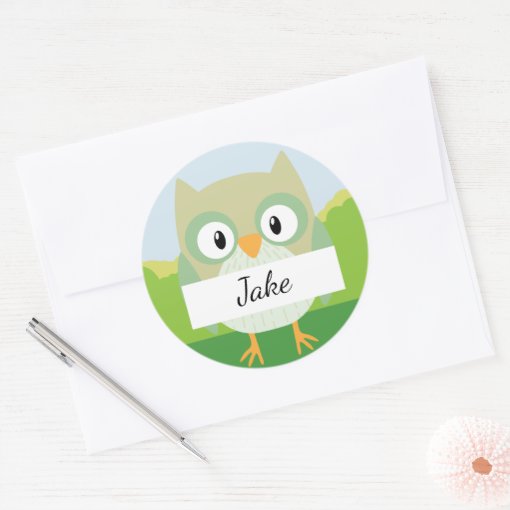 Woodland Animals Theme Party Owl Name Tag Sticker | Zazzle