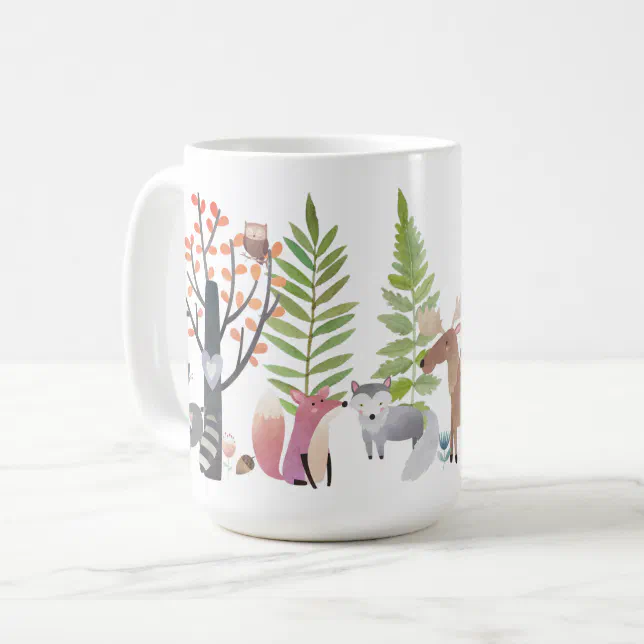 Woodland Animals Trees Greenery Forest 15 oz. Mugs | Zazzle