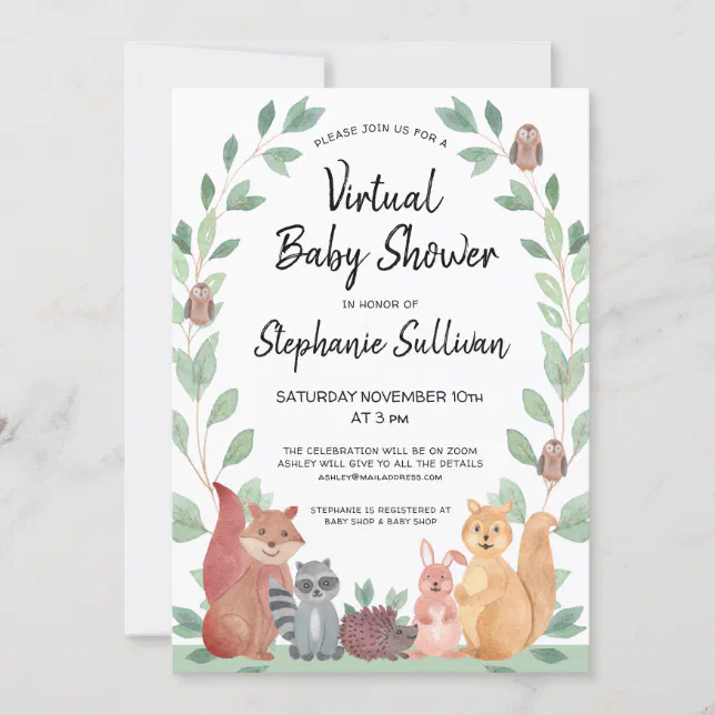 Woodland Animals Virtual Baby Shower Invitation | Zazzle