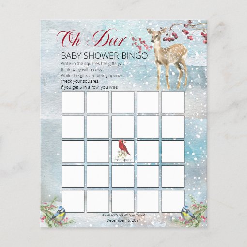 Woodland Animals Winter Boy Baby Shower Bingo Card | Zazzle