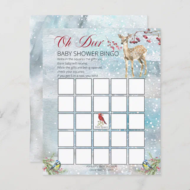 Woodland Animals Winter Boy Baby Shower Bingo Card | Zazzle