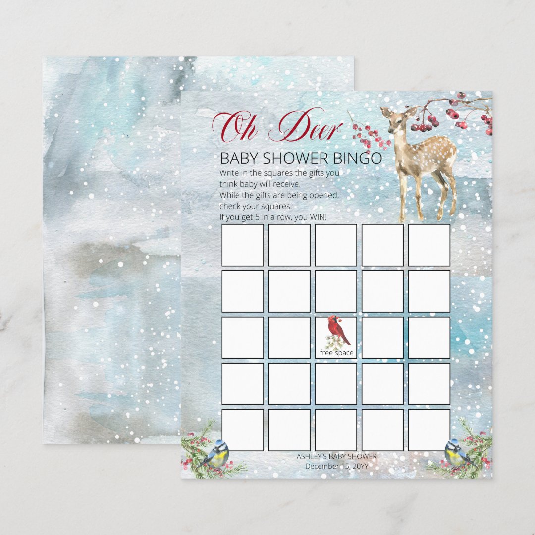 Woodland Animals Winter Boy Baby Shower Bingo Card | Zazzle