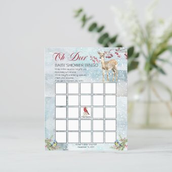 Woodland Animals Winter Boy Baby Shower Bingo Card | Zazzle