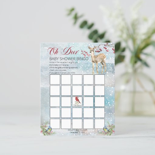 Woodland Animals Winter Boy Baby Shower Bingo Card | Zazzle