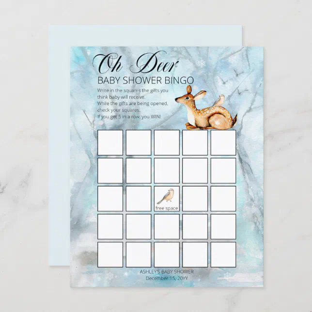 Woodland Animals Winter Boy Baby Shower Bingo Card | Zazzle