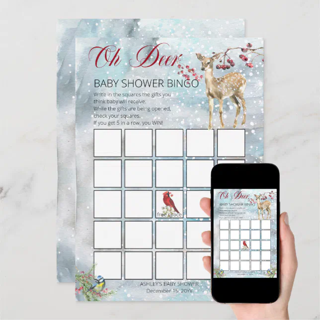 Woodland Animals Winter Boy Baby Shower Bingo Card | Zazzle