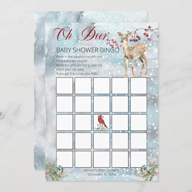Woodland Animals Winter Boy Baby Shower Bingo Card | Zazzle