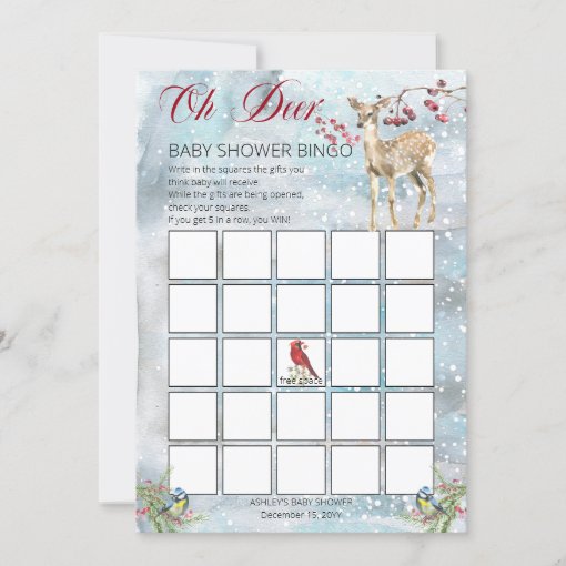 Woodland Animals Winter Boy Baby Shower Bingo Card | Zazzle