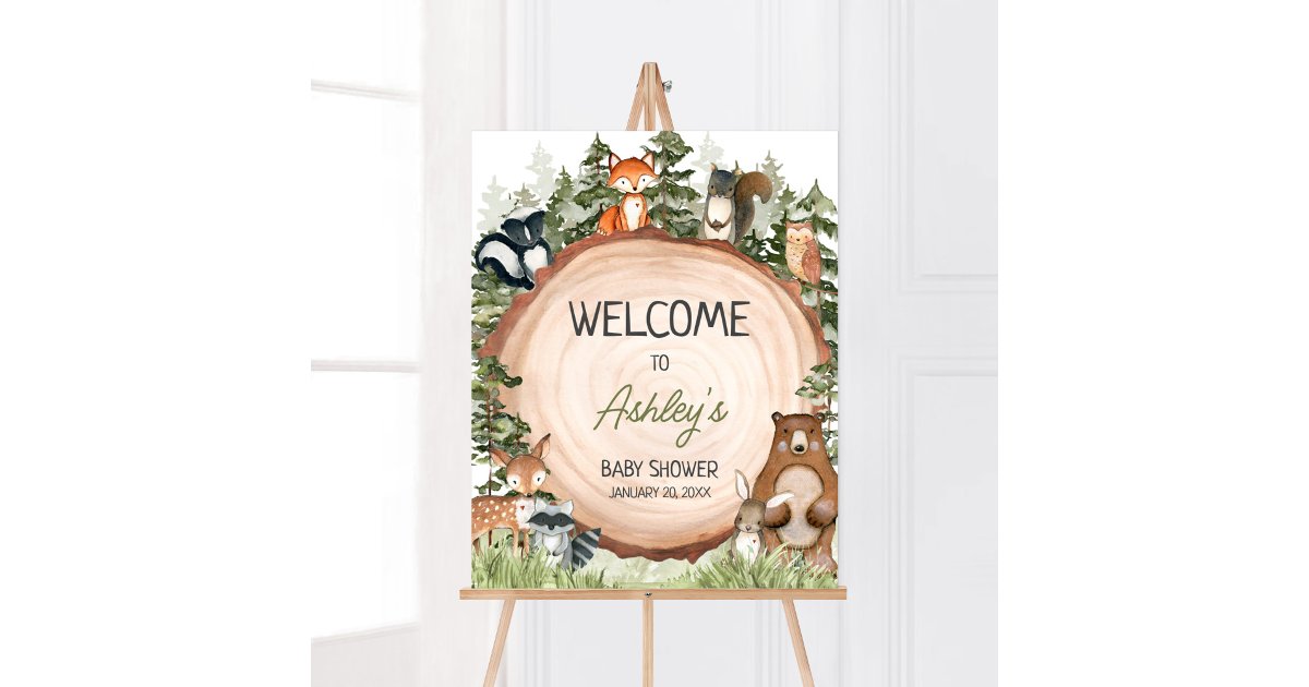 Woodland Animals Wood Slice Welcome Poster | Zazzle