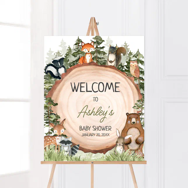 Woodland Animals Wood Slice Welcome Poster | Zazzle