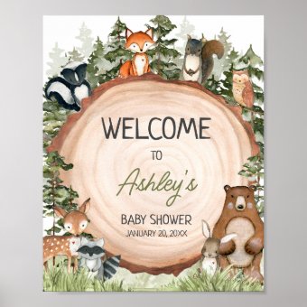 Woodland Animals Wood Slice Welcome Poster | Zazzle