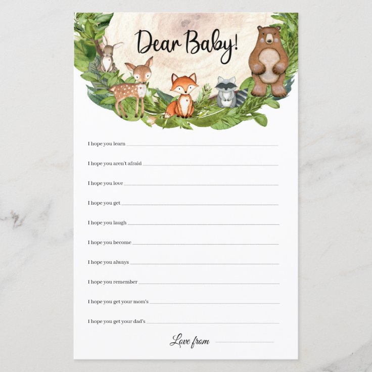 Woodland animals wooden slice Dear Baby Wishes | Zazzle