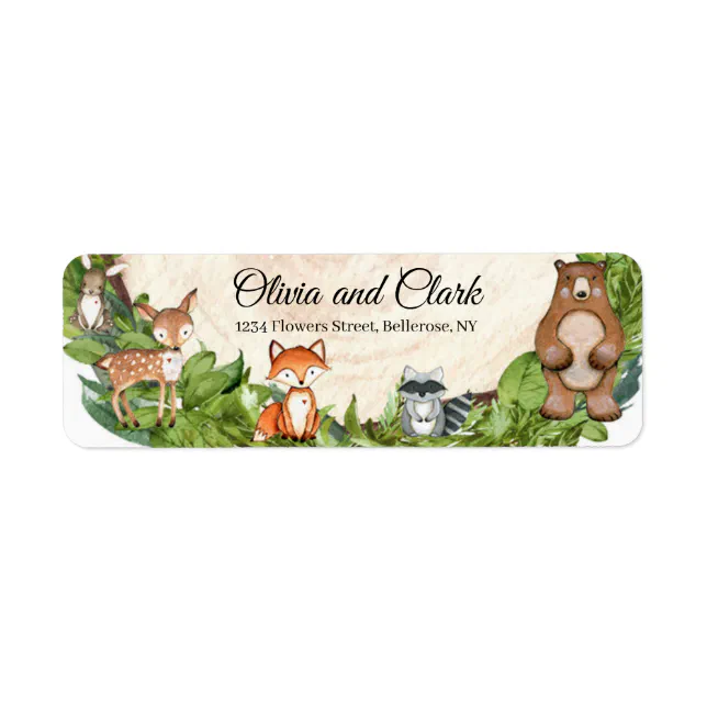 Woodland animals wooden slice greenery label | Zazzle