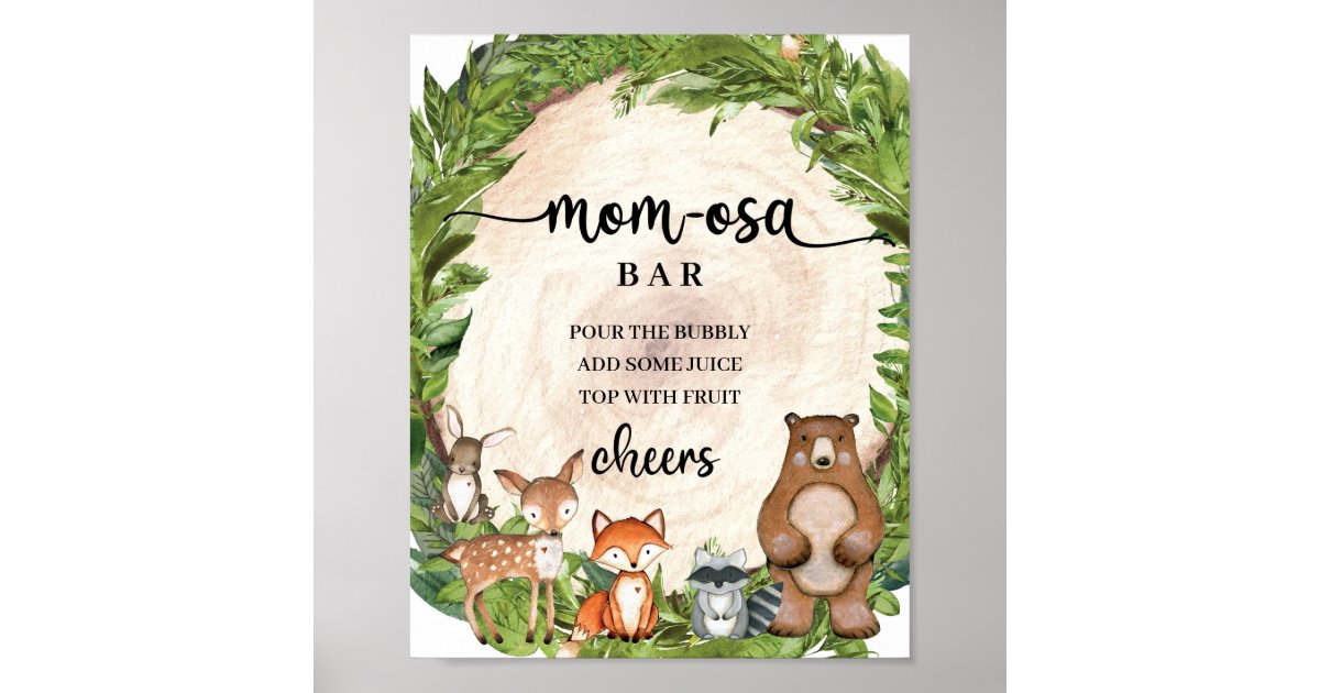 Woodland animals wooden slice Momosa bar Sign | Zazzle