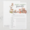 Woodland Animals 'Word Scramble' Baby Shower Game | Zazzle