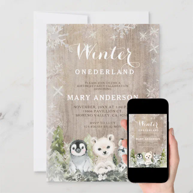 Woodland Artic Animals Winter Onederland Birthday Invitation | Zazzle
