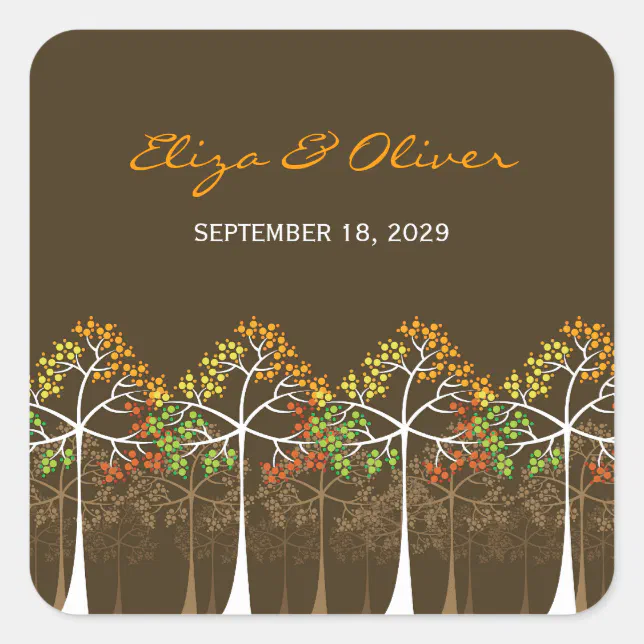 Woodland Autumn Trees Rustic Fall Wedding Sticker | Zazzle