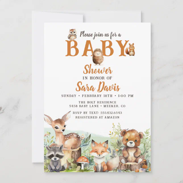Woodland Baby Animal Baby Shower Invitation | Zazzle