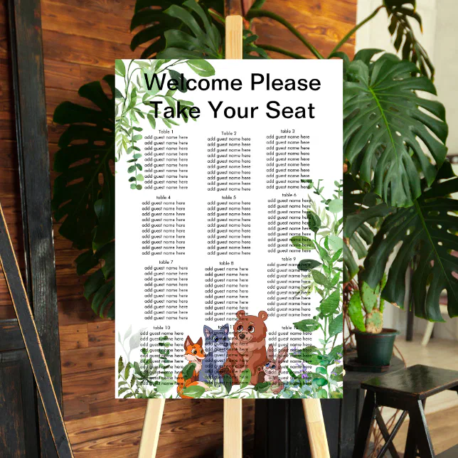 Woodland Baby Animals Greenery Seating Chart Foam Board | Zazzle