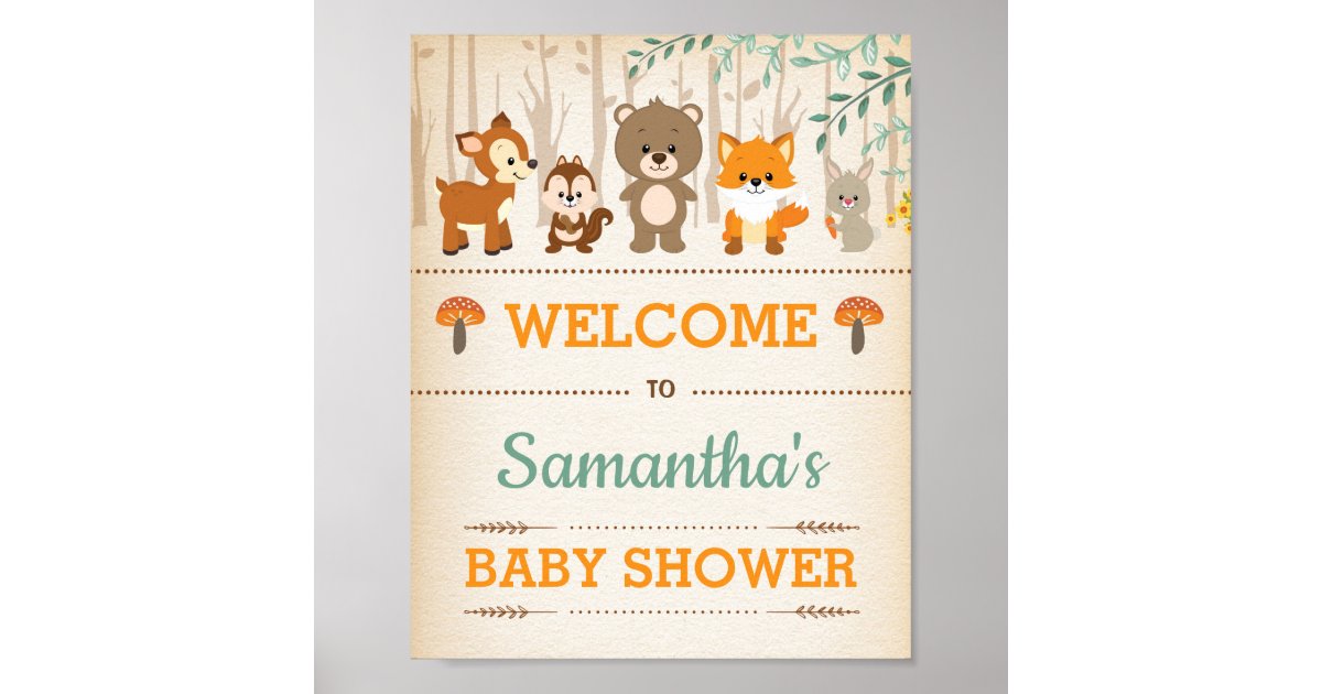Woodland Baby Animals Welcome Sign Forest Poster | Zazzle