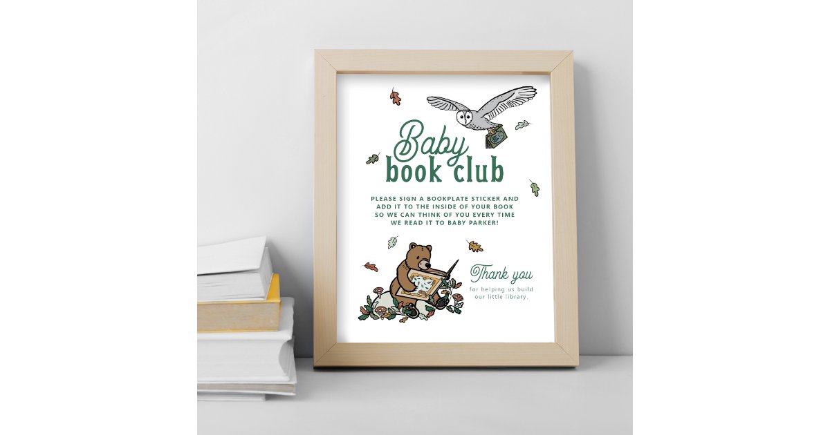 Woodland Baby Book Club Shower Activity Table Sign | Zazzle
