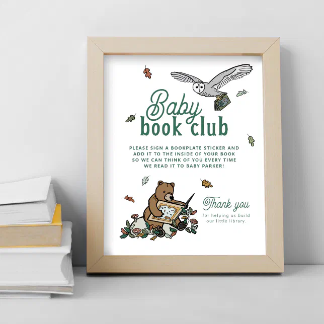 Woodland Baby Book Club Shower Activity Table Sign | Zazzle
