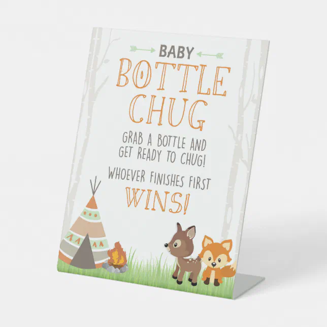 Woodland Baby Bottle Chug Shower Game Party Sign | Zazzle