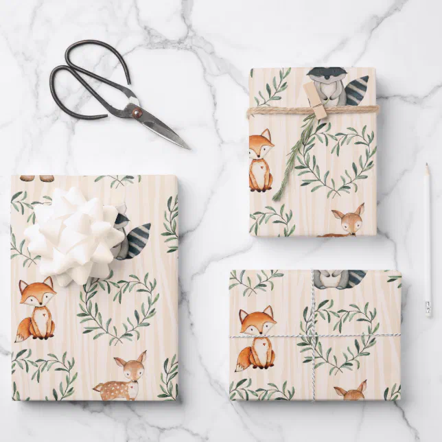 Woodland Baby Forest Animal Wrapping Paper Sheets | Zazzle