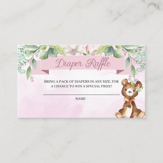 Woodland Baby Girl Diaper Raffle Enclosure Card | Zazzle.com
