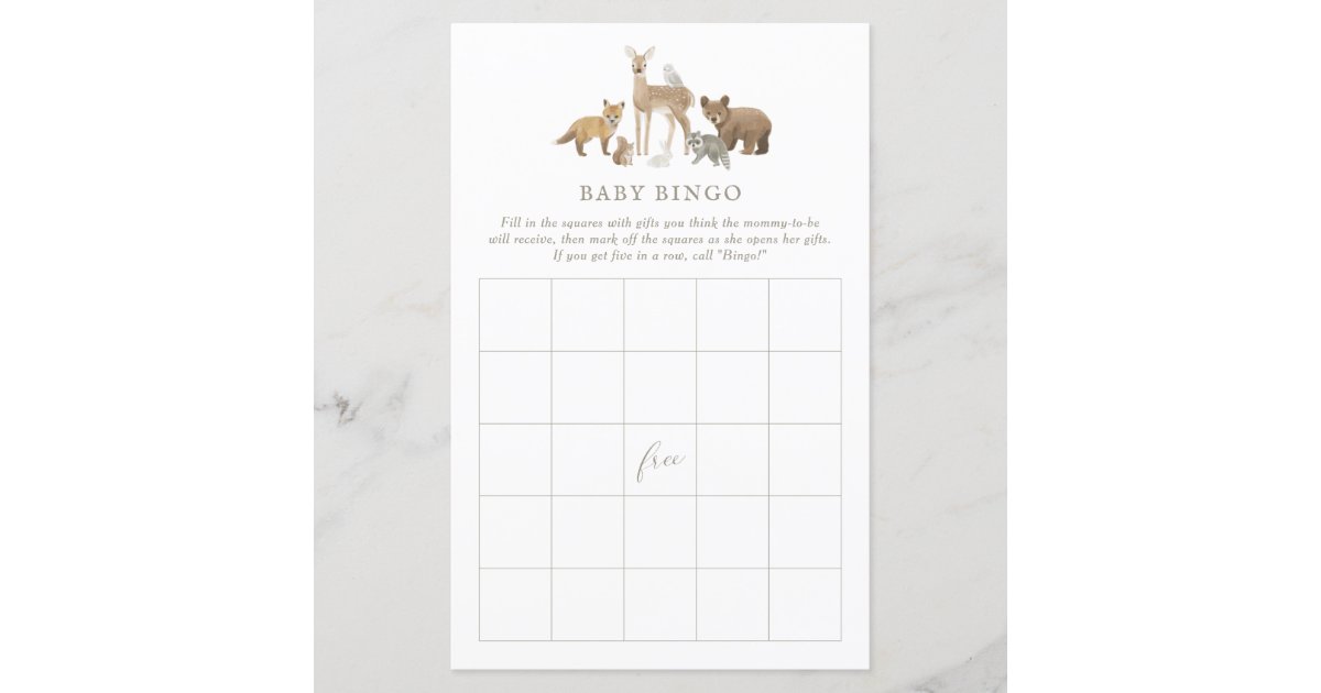 Woodland Baby Shower Bingo | Zazzle