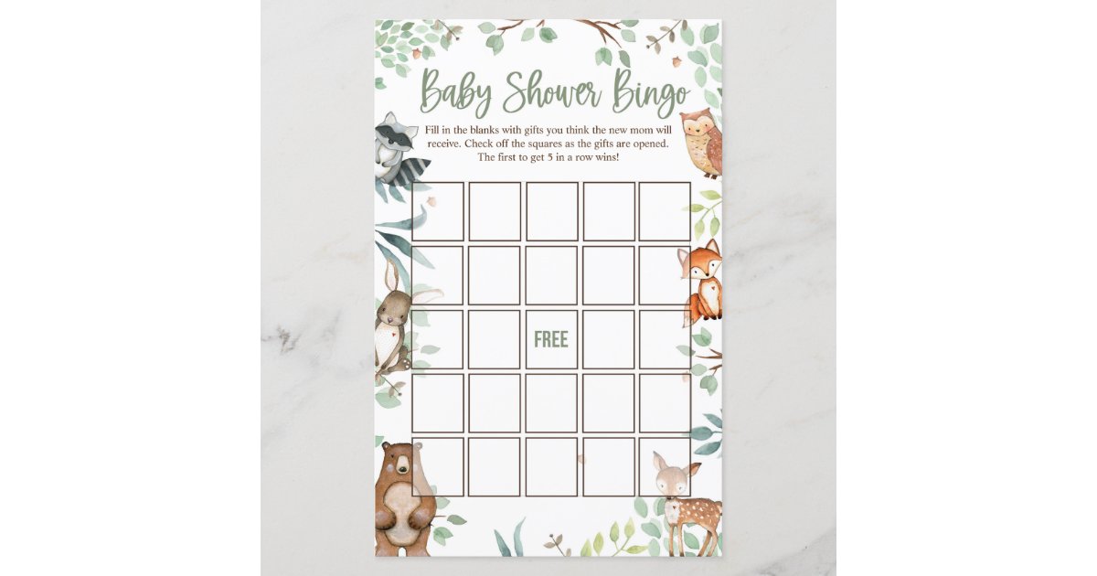 Woodland Baby Shower Bingo Cards | Zazzle