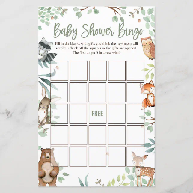 Woodland Baby Shower Bingo Cards | Zazzle