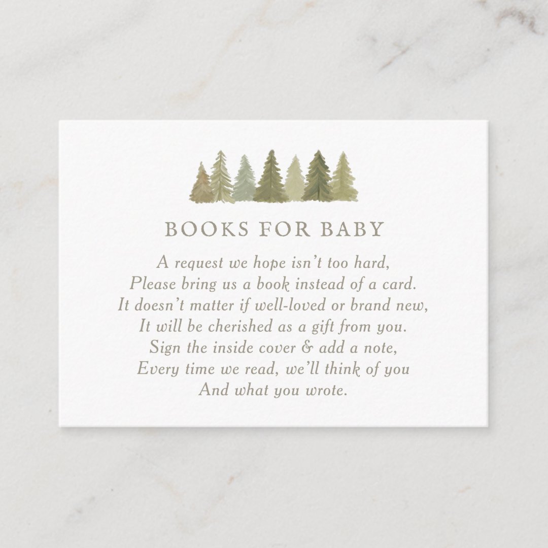 Woodland Baby Shower Books for Baby Request Enclosure Card | Zazzle